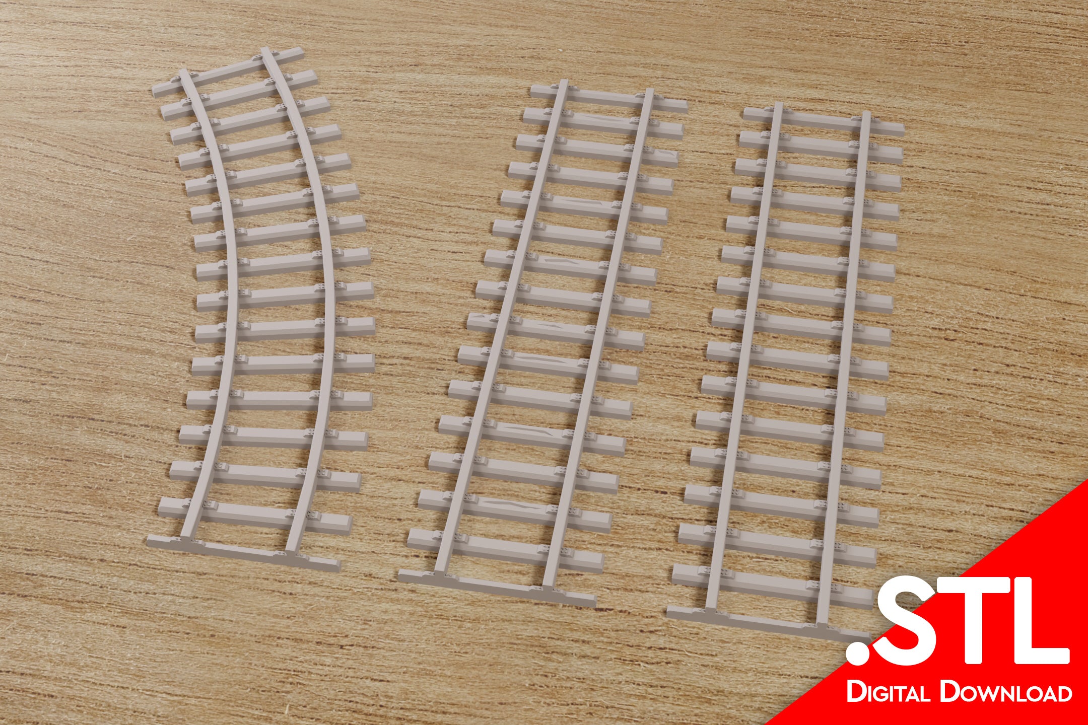 Train Tracks Set, Straight and Curved - Digital Download .STL Files fo