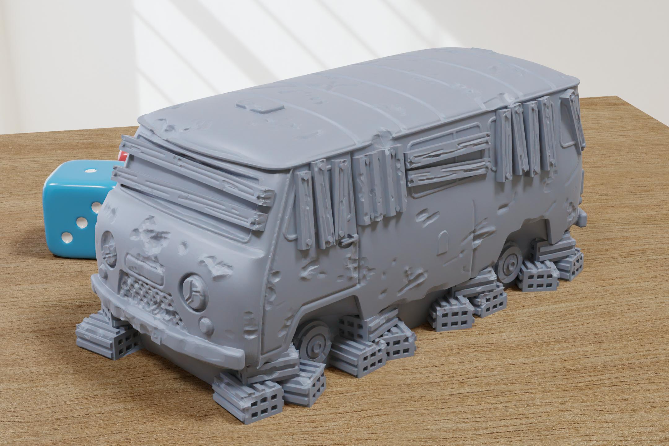 Wrecked Soviet Van - 3D Printed Vehicle for Miniature Tabletop Wargame