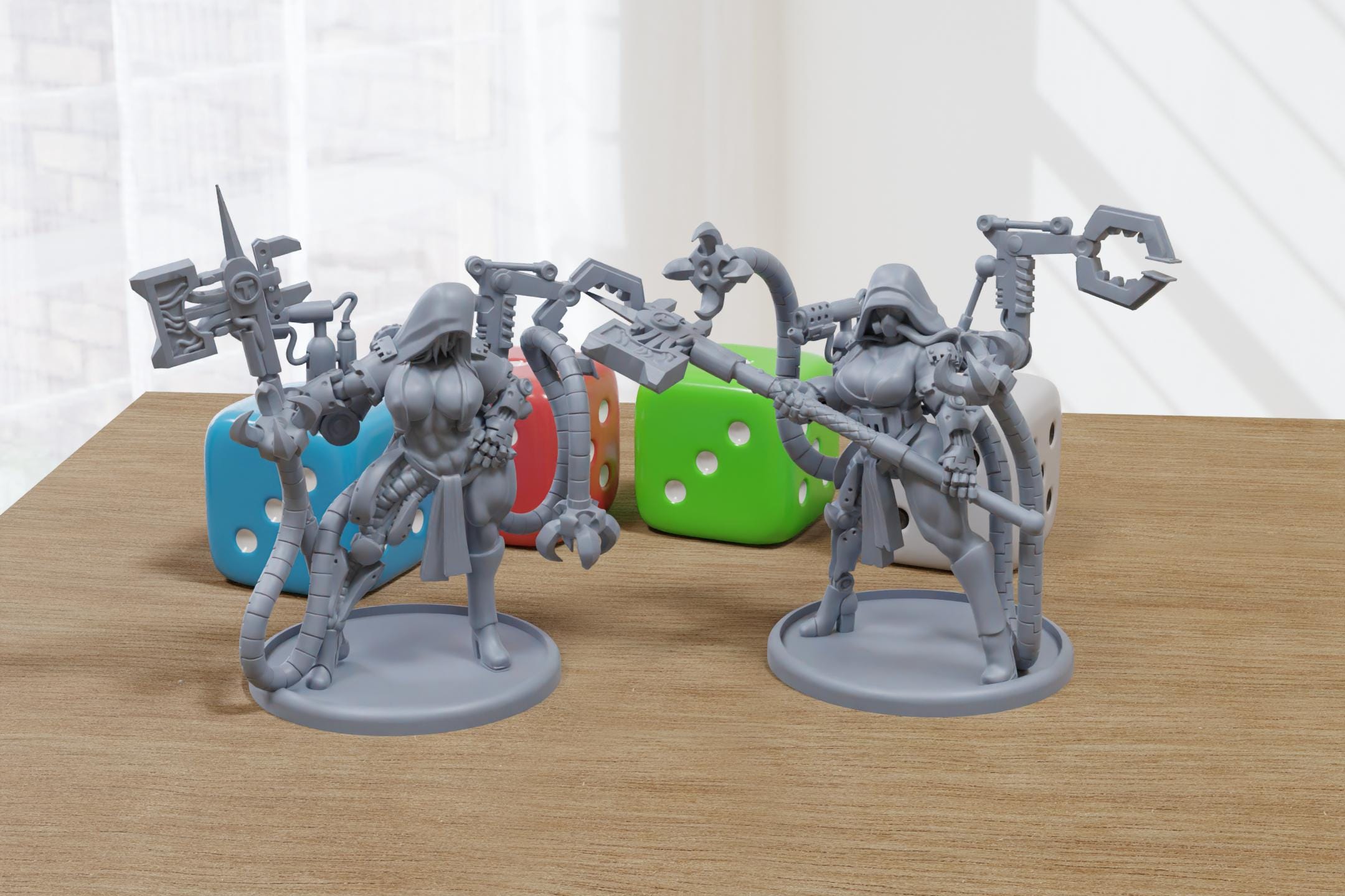 Cyborg Pinup Engineer Duo - 3D Printed Proxy Minifigures for Sci-fi Mi