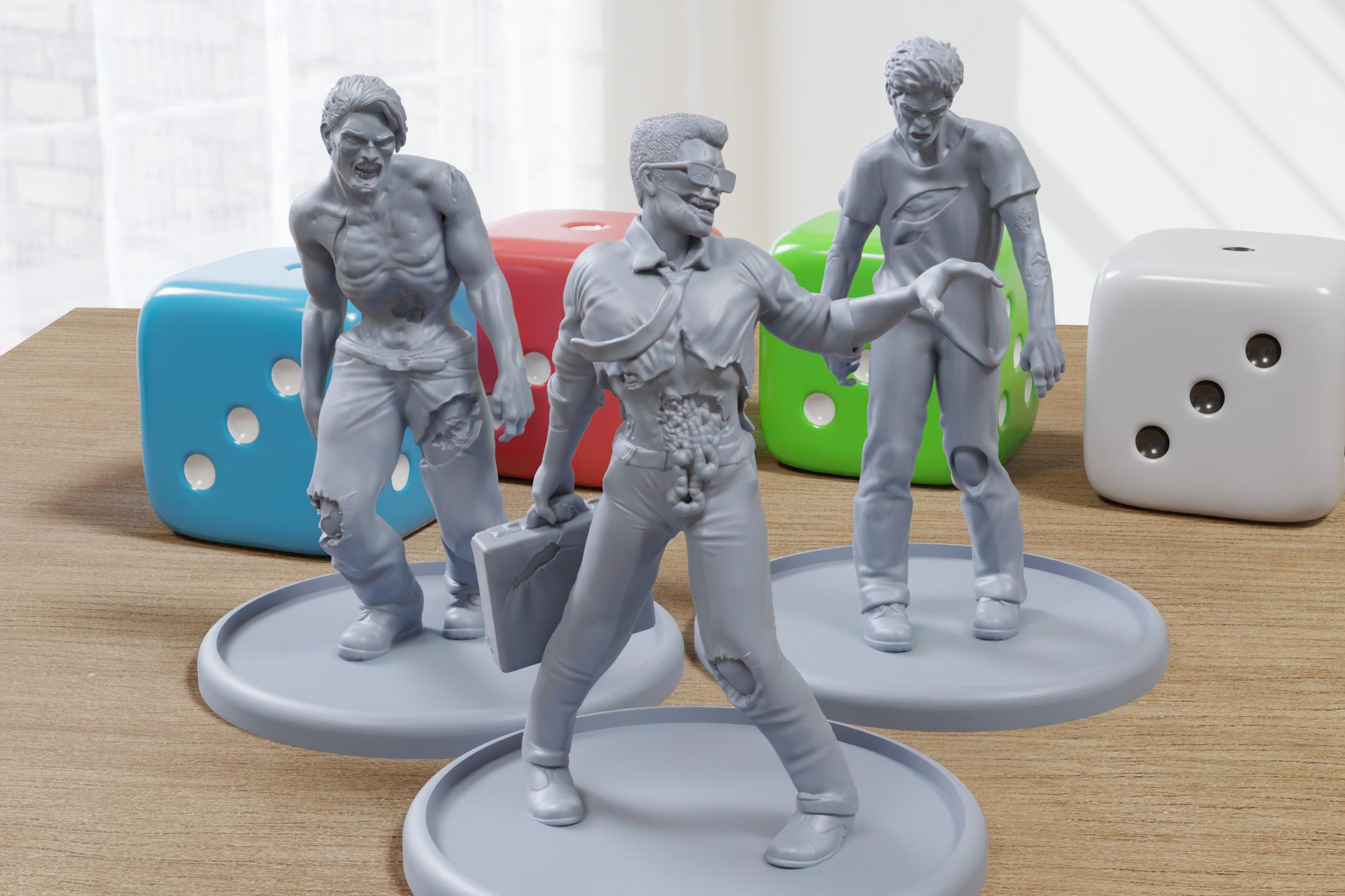 Zombie Terror Trio - 3D Printed Minifigures for Post Apocalyptic Minia