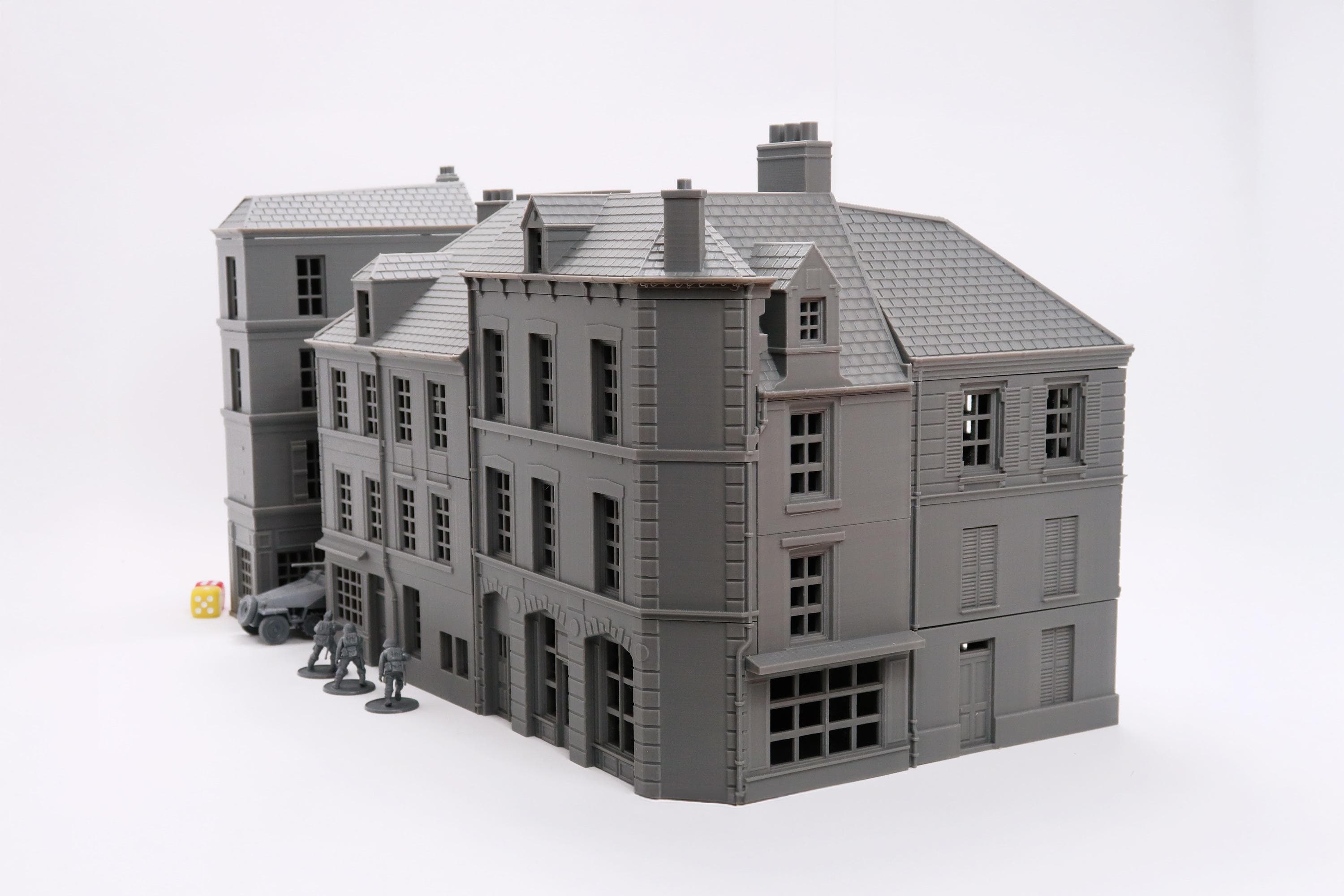 Caen Corner Buildings Set - WW2 Normandy Scenery - 3D Printed Miniatur