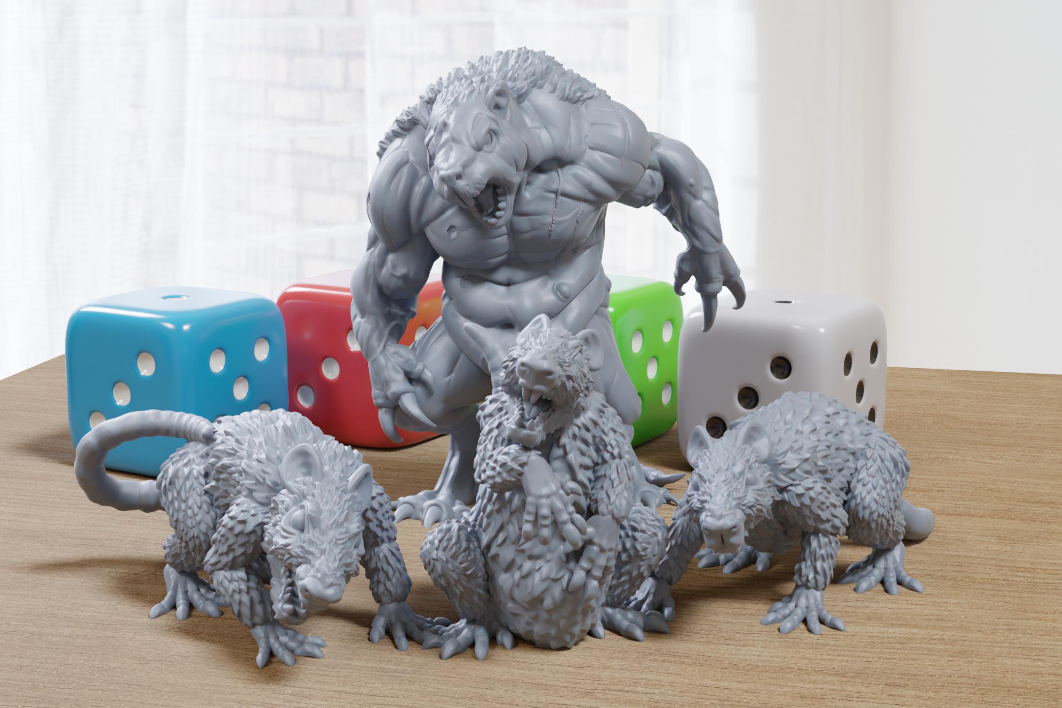 Mutated Rats - 3D Printed Minifigures - Post Apocalyptic Miniature for