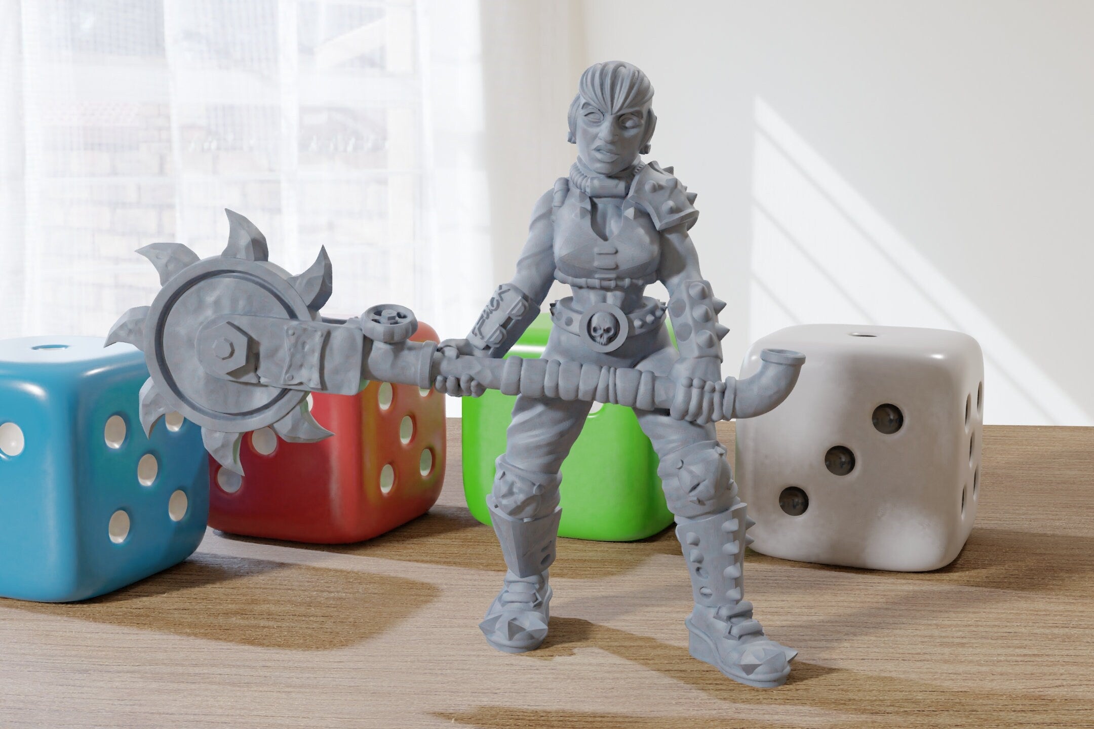 Large Axe Punk Female - 3D Printed RPG Minifigure - Cyberpunk / Sci-Fi