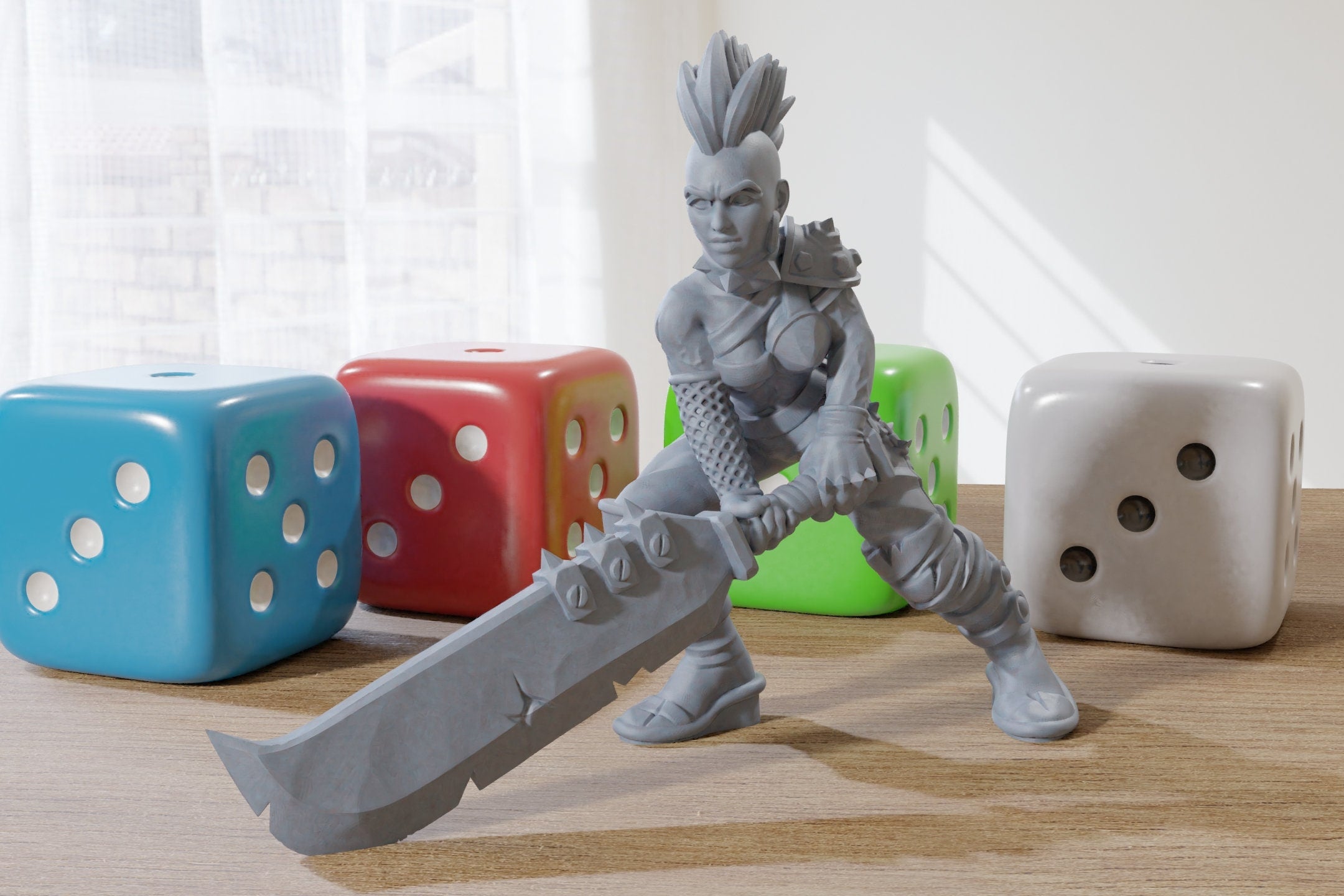 Big Sword Punk Female - 3D Printed RPG Minifigure - Cyberpunk / Sci-Fi
