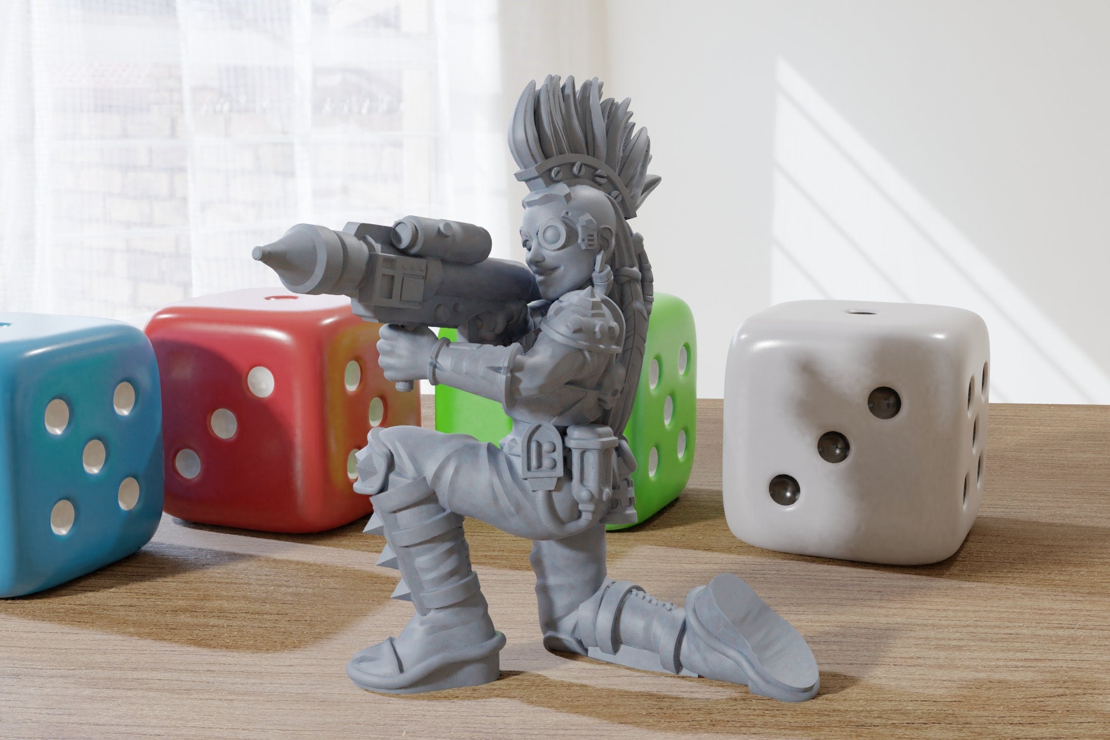 Punk Female with Rocket Launcher - 3D Printed RPG Minifigure - Cyberpu